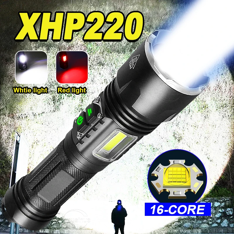 2500000LM 가장 강력한 손전등 USB XHP220 LED 고출력 충전식 전술 플래시 라이트 토치 캠핑 랜턴 핸드 램프 ...