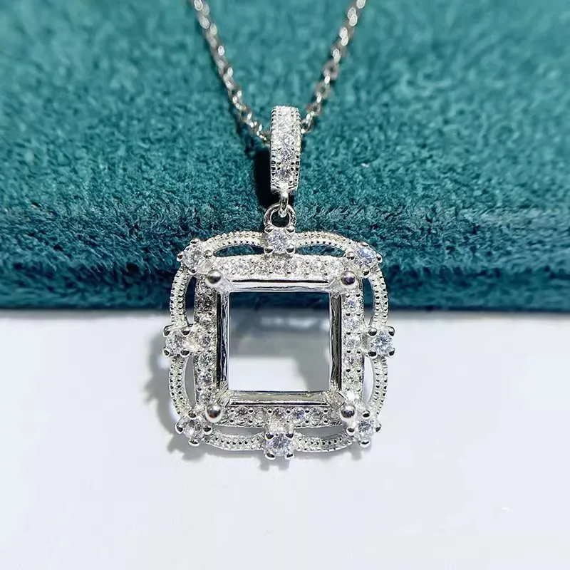 MeiBaPJ-4mm-4mm-Square-Stone-DIY-925-Silver-Holder-Fashion-Pendant-Necklace-Empty-Setting-Fine ...