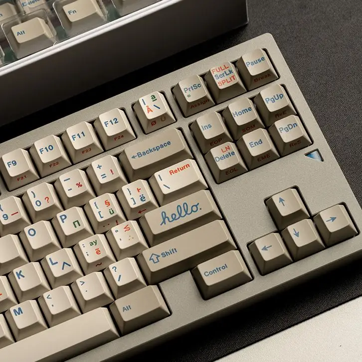 Keebox 9009 Blue Greek Keycap Hello World Side Print Cherry Profile PBT ...