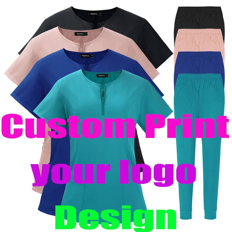 Custom-Print-Logos-Scrubs-Sets-Spa-Salon-Women-Men-s-Work-Wear-Surgical ...