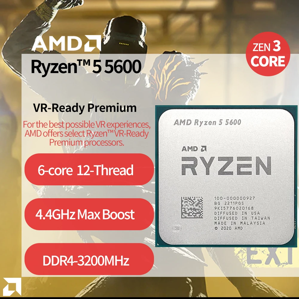 AMD Ryzen 5 5600 R5 5600 3.5 GHz Six-Core Twelve-Thread CPU Processor ...