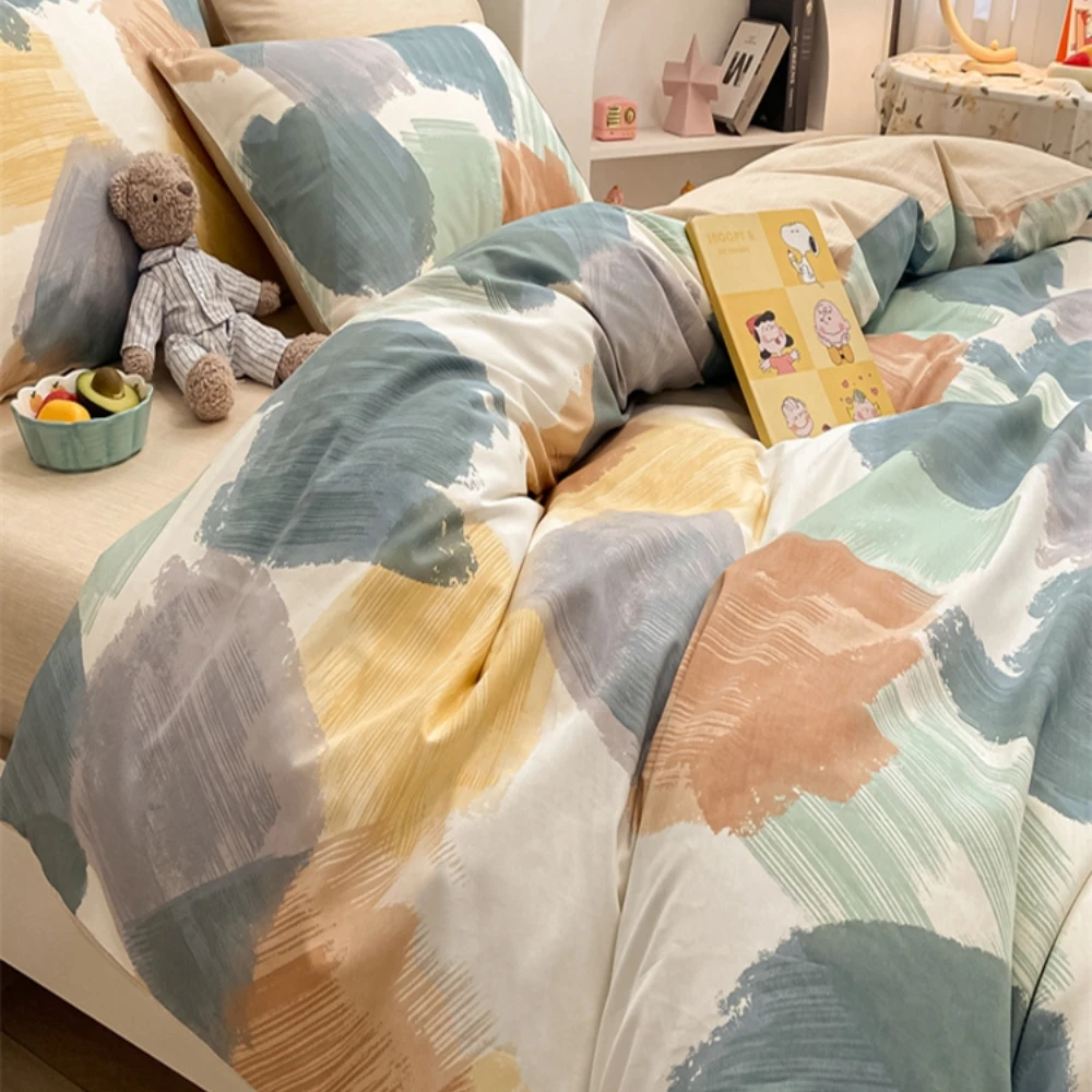 Nordic-Style-Bed-Four-Piece-Set-Pure-Cotton-All-Cotton-Sheets-Duvet ...