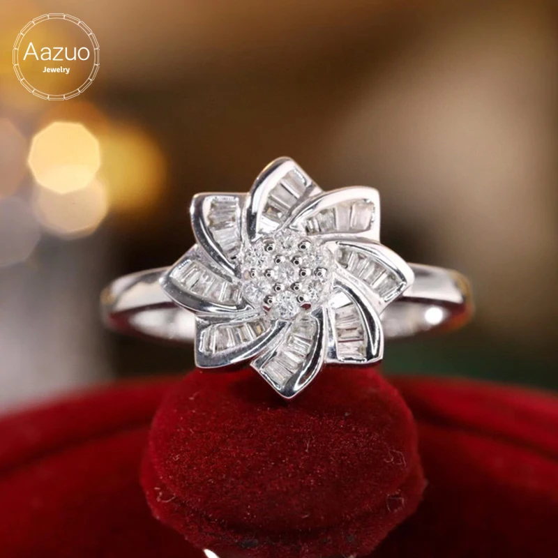 Aazuo-Fine-Jewelry-18K-White-Gold-Real-Diamonds-0-25ct-Luxury-Flower ...