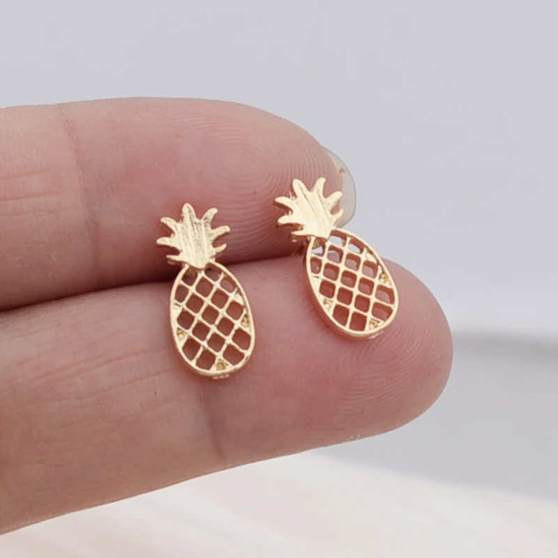 Trend Simple Hollow Drawn Pineapple Fruit Stud Earrings for Women Gold ...