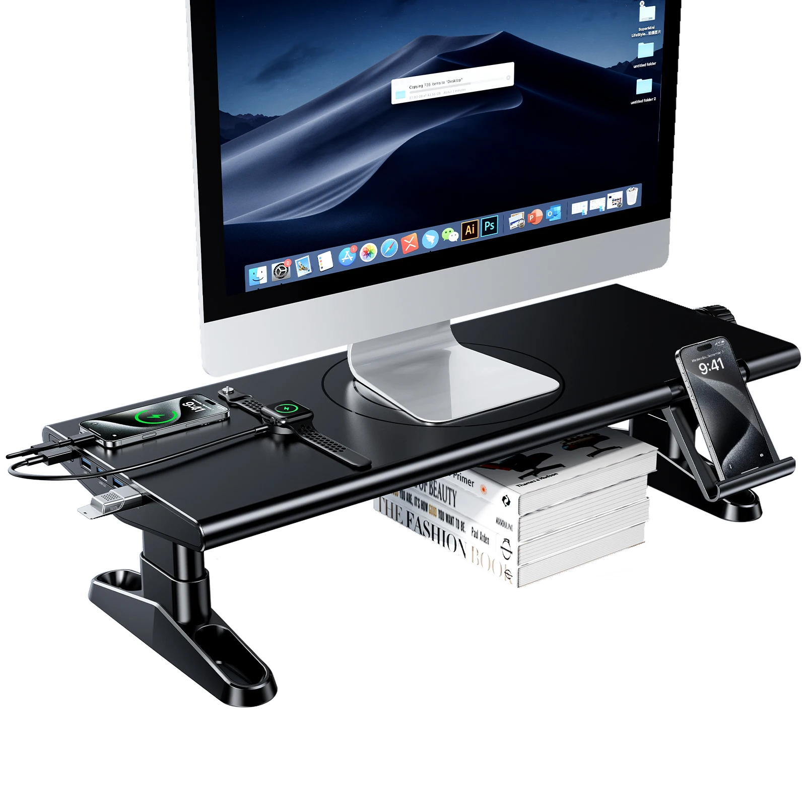 Eary Computer Monitor Stand Riser 4.5-6.3" Height Adjustable with Phone ...