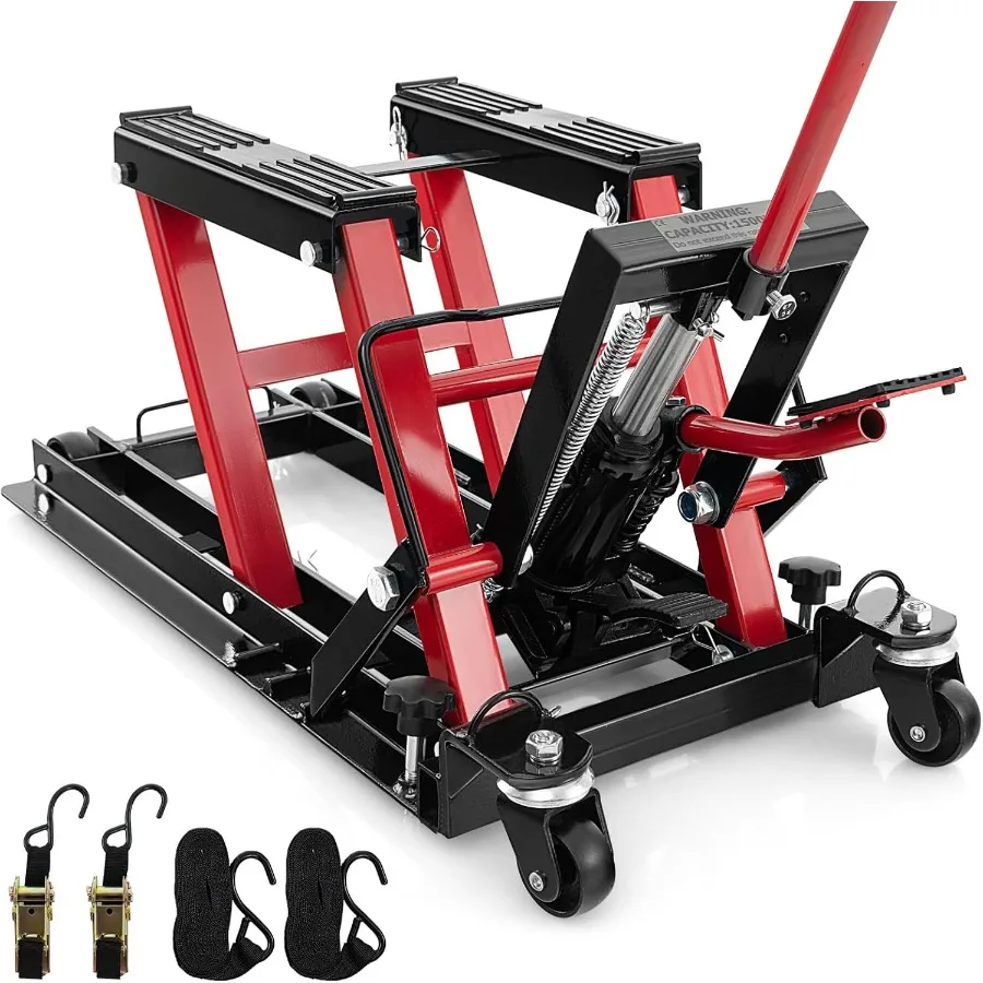 Hydraulic Motorcycle Lift Jack 1500 LBS with 4 Wheels and Handle for ...