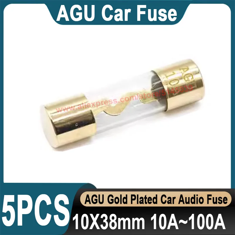 5Pcs-Gold-Plated-AGU-Glass-Fuse-10-38mm-Car-Audio-Fuse-Tube-100A-80A ...