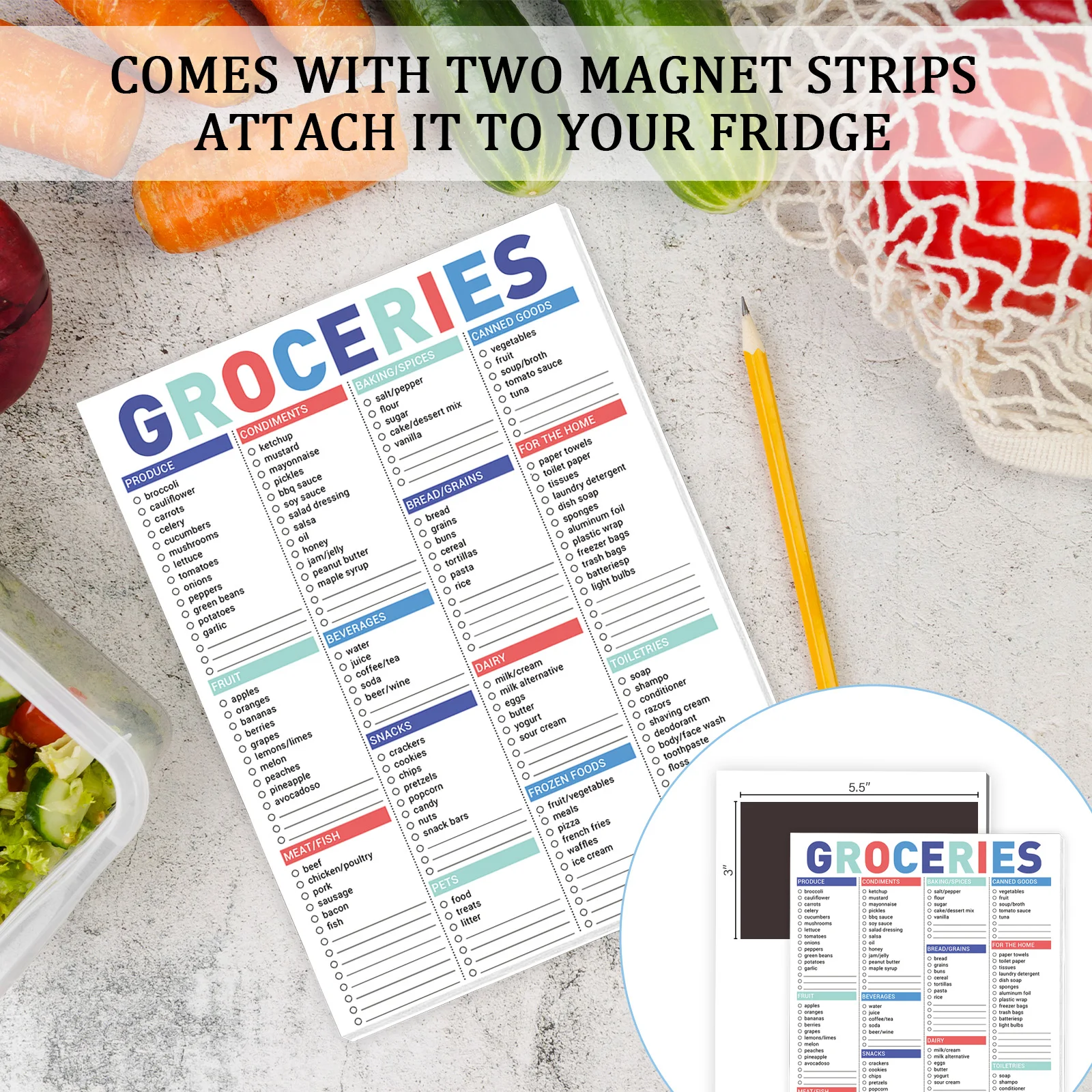 52sheets-Grocery-List-Magnet-Pad-Common-Food-for-Fridge-with-Blank ...