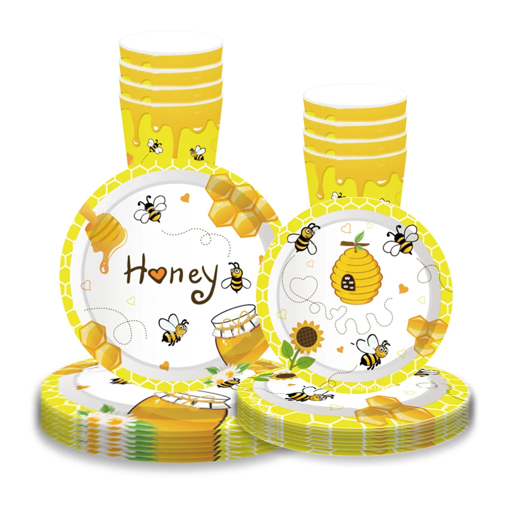 Honey-Bee-Sunflower-Theme-Disposable-Tableware-Yellow-Bee-Honey-Plates ...