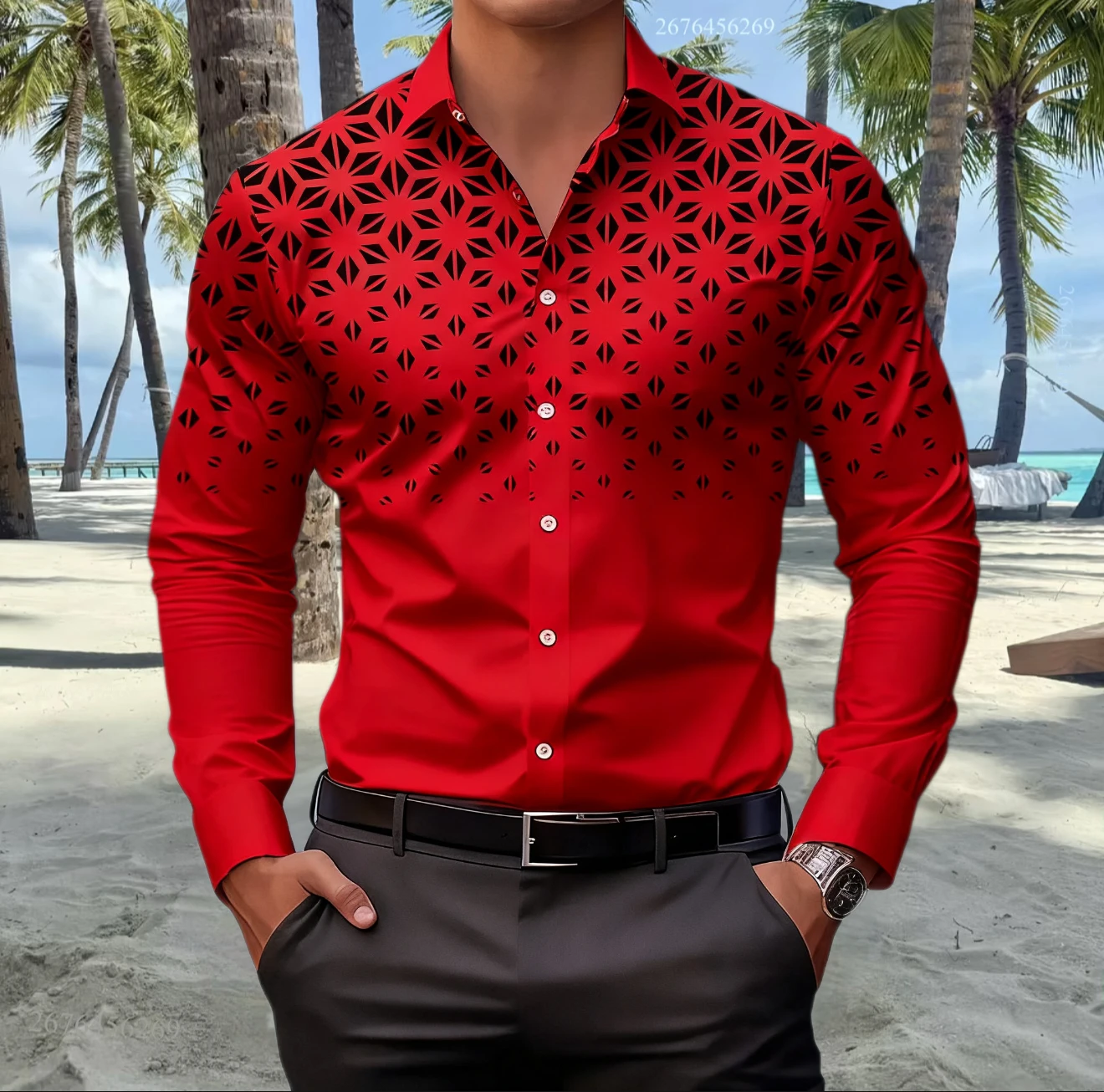 13 colors men's shirts casual fashion geometric long sleeve shirts men ...