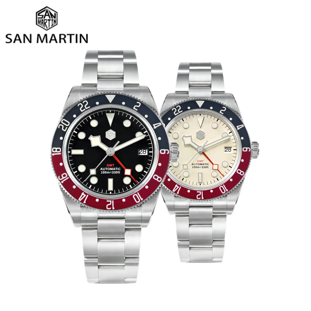 San Martin 39mm NH34 GMT Watch For Man Automatic Wristwatch Mechanical 3H Date Waterproof 10Bar ...