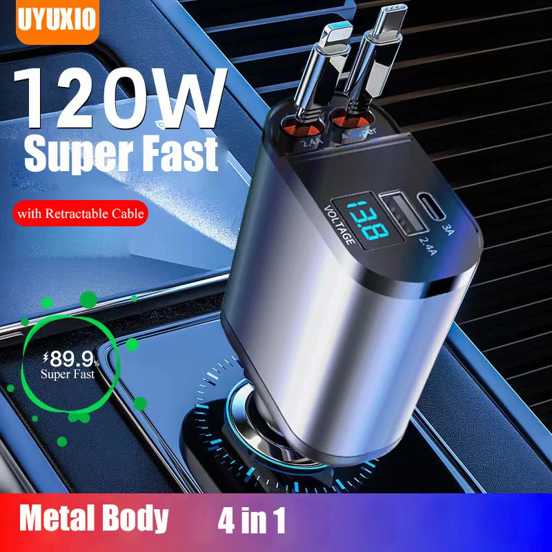 4-in-1-Retractable-Car-Charger-with-Voltage-Display-Super-Fast-120W-Car ...