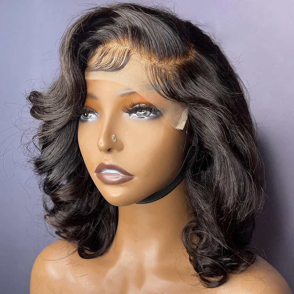 Short Bob Wig Loose Water Wavy Front Human Hair Wigs Body Wave Lace ...