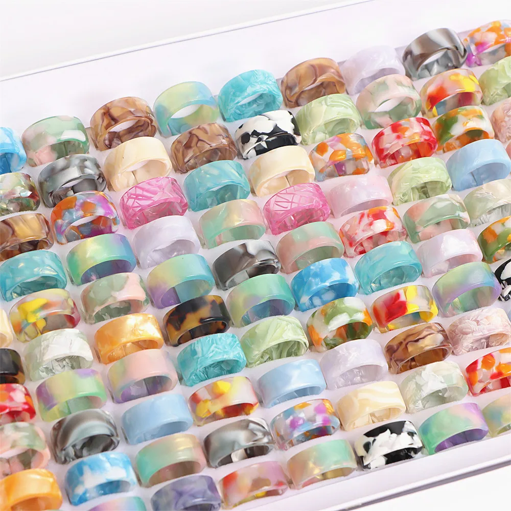 10Pcs-Lot-Fashion-Resin-Acrylic-Shell-Open-Adjustable-Rings-For-Women ...