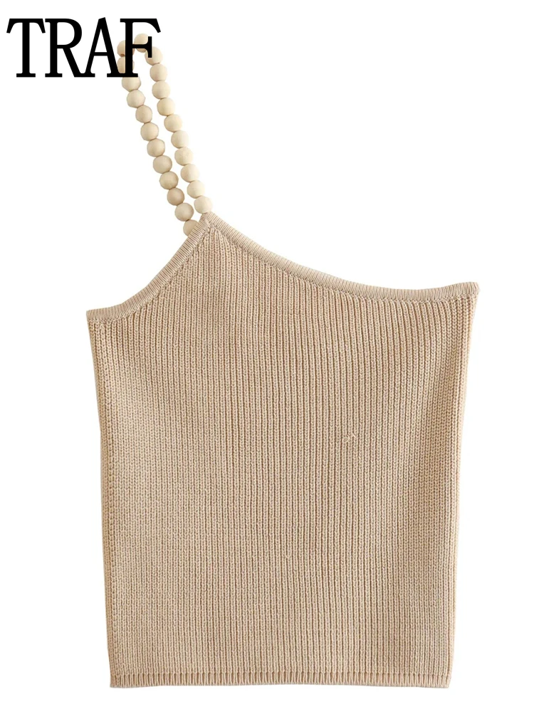 TRAF Top corto de punto para mujer, Top asimétrico de un hombro, camisetas sin mangas con ...