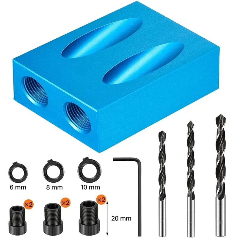 Woodworking Oblique Pocket Hole Locator Jig Kit 15 Degree Angle Drill ...