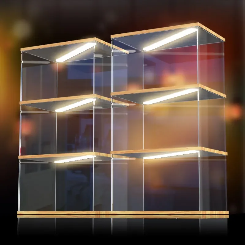 Stackable Wood Acrylic Display Case w/h Lamp for Figures Toy ...