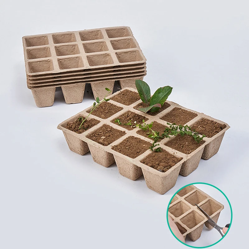5Pcs-12-Hole-Plant-Nursery-Tray-Pulp-Biodegradable-Gardening-Sowing ...