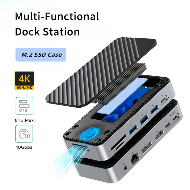 10-in-1 Docking Station USB-C Hub with Cooling Fan M.2 NVMe SSD ...