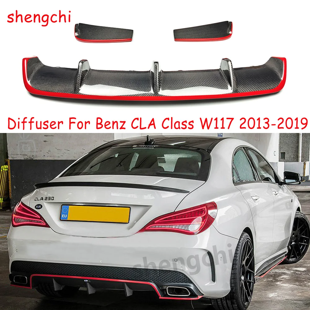 W117 R Style Carbon Fiber Red Line Rear Diffuser For Mercedes Benz CLA ...