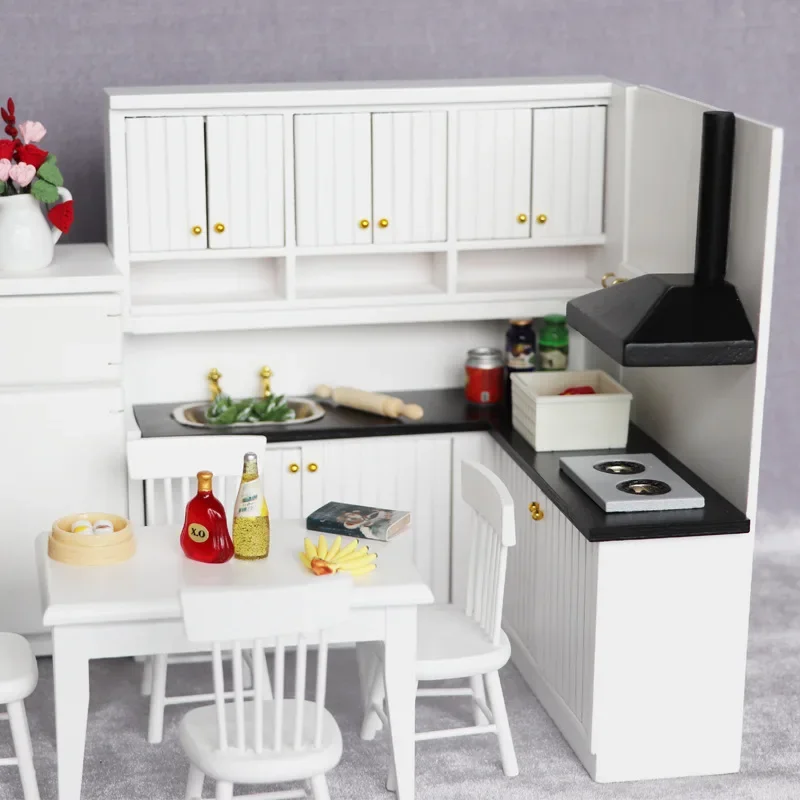 1 Set 1/12 Scale Dollhouse Miniature Kitchen Cabinet + Dinning Table ...