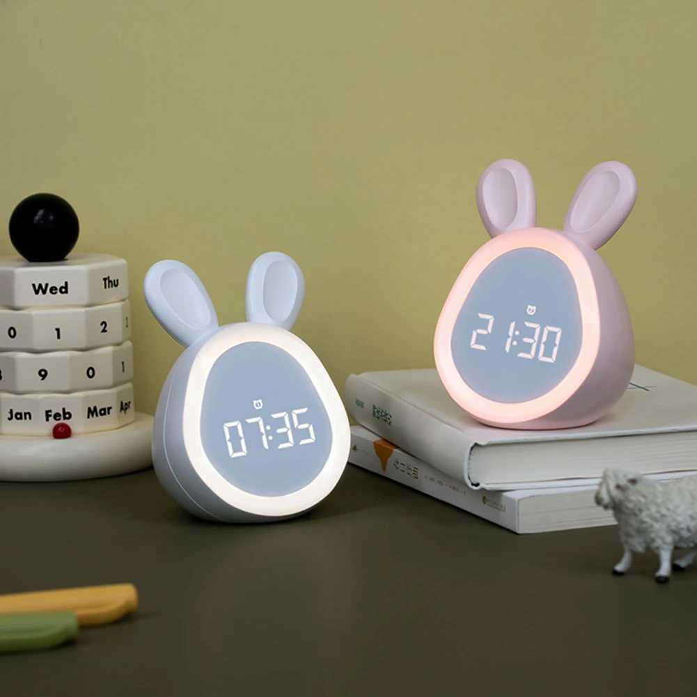 Kids-Cute-Rabbit-Alarm-Clock-With-Night-Light-Stepless-Dimming-Led ...