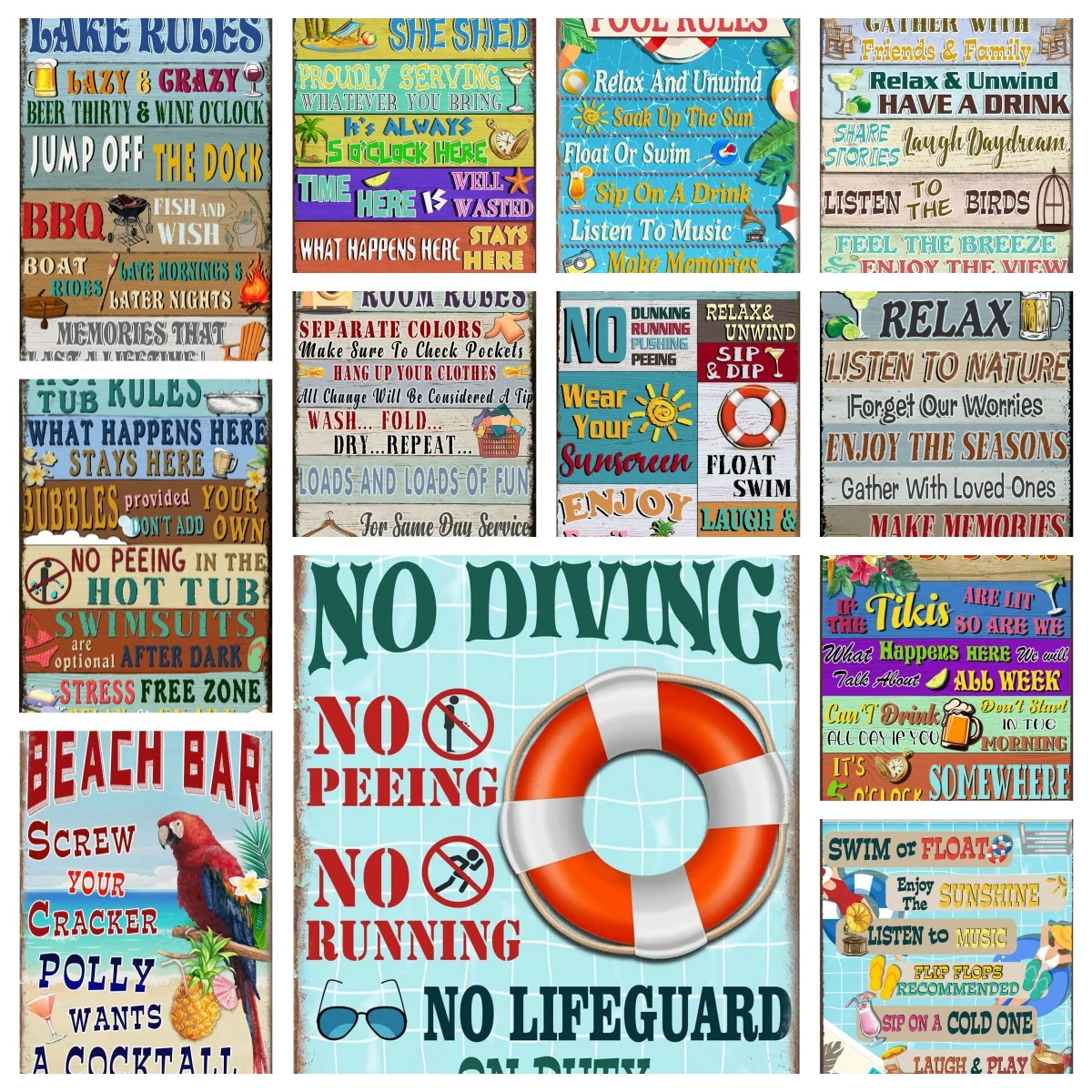 Metal-Sign-Poster-Pool-Rules-Swim-at-Your-Own-Risk-Wall-Art-Funny ...