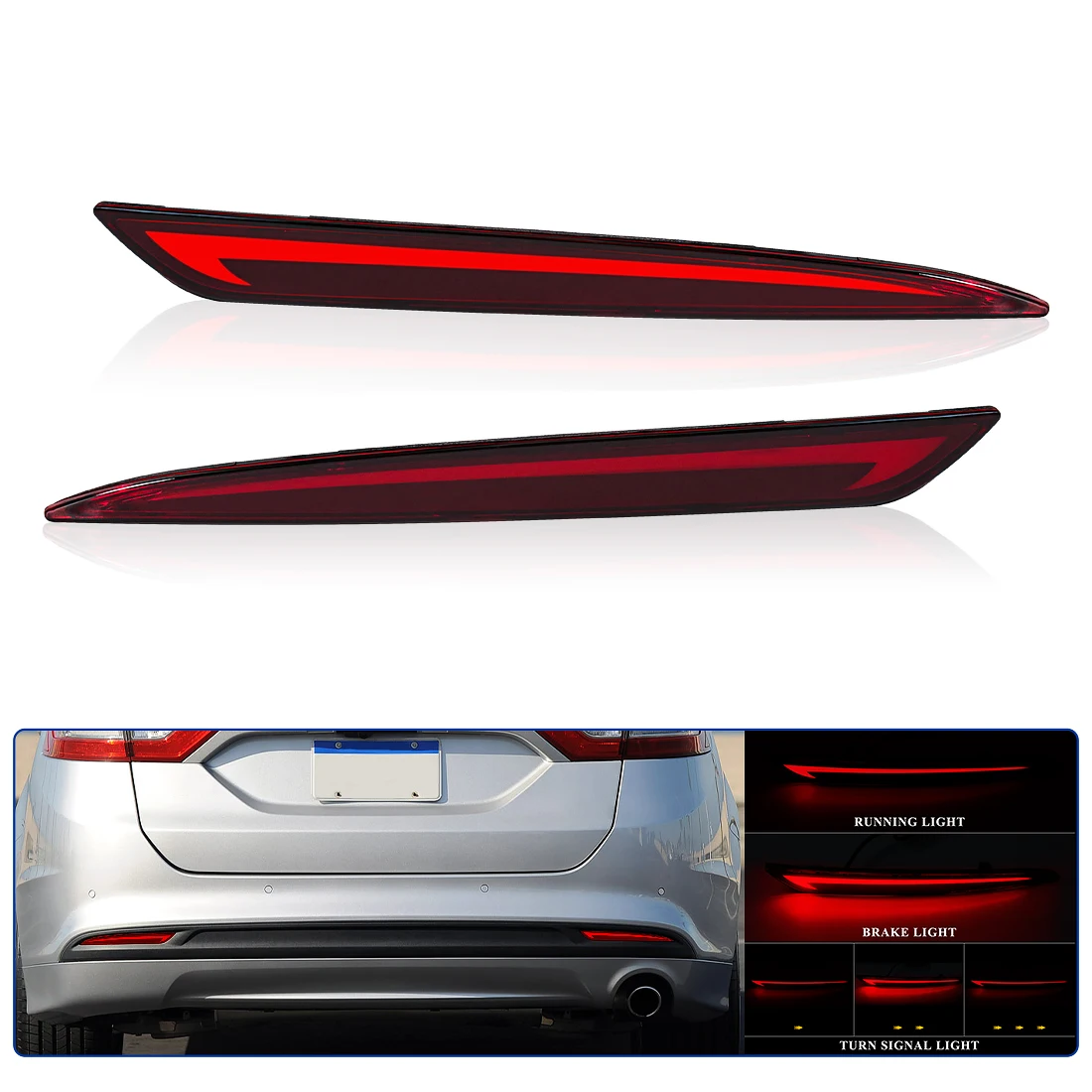 Car Rear Bumper Reflector Light For Ford Mondeo Fusion 2013 2014 2015 ...