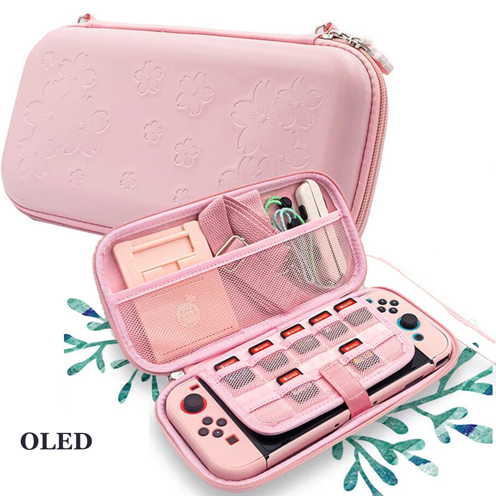 Pink-Sakura-Flower-Skin-Shell-Carry-Bag-Switch-OLED-PU-Waterproof-Pouch ...