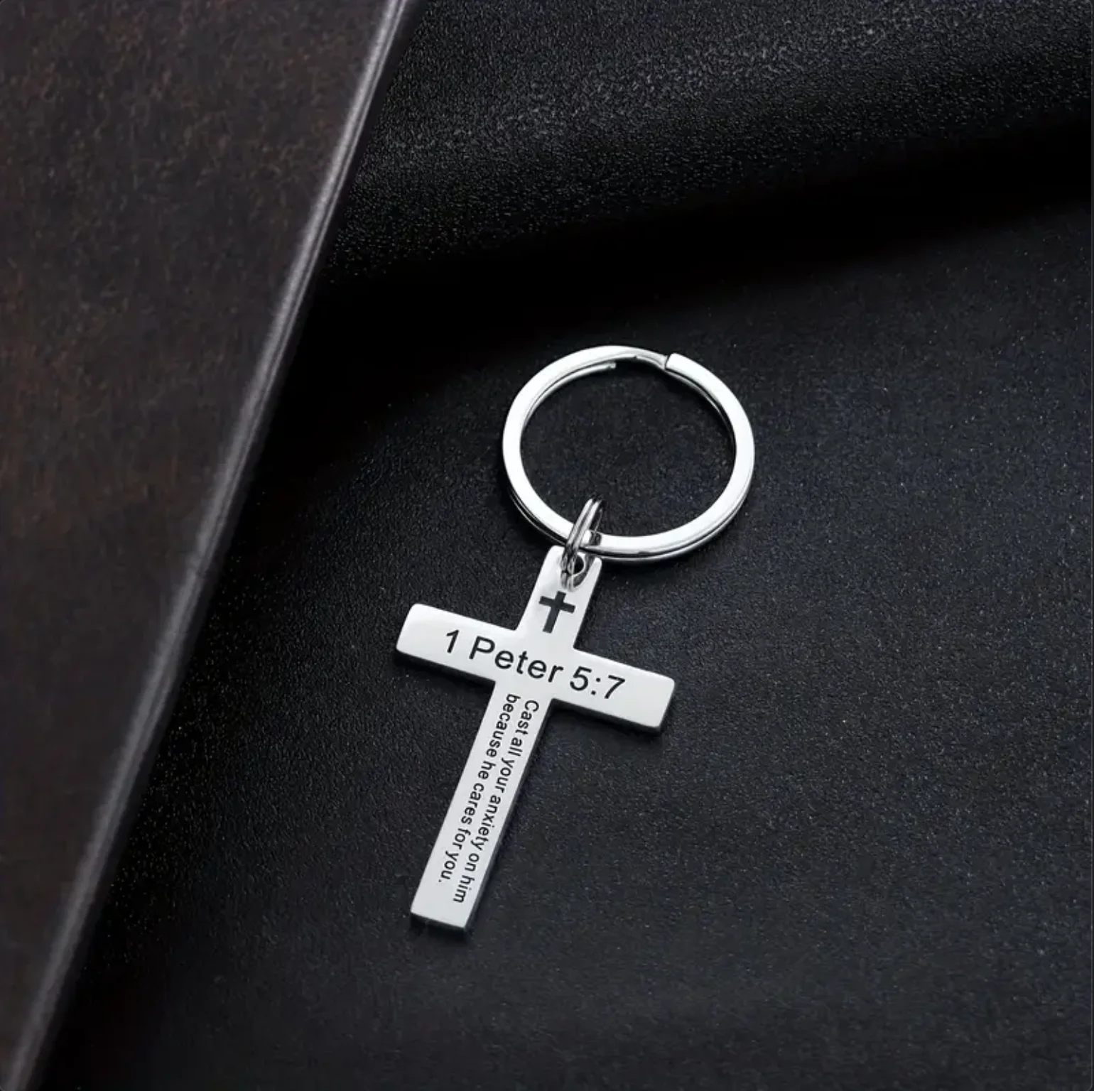Cross-Keychain-Stainless-Steel-Slogan-Religious-Key-Ring-Bible ...