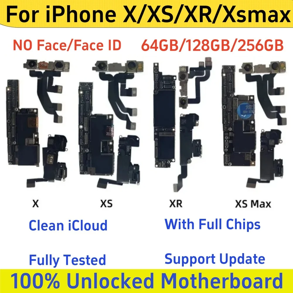 100% Fully Unlocked For iPhone X XR with Face ID Mainboard Logic Board ...
