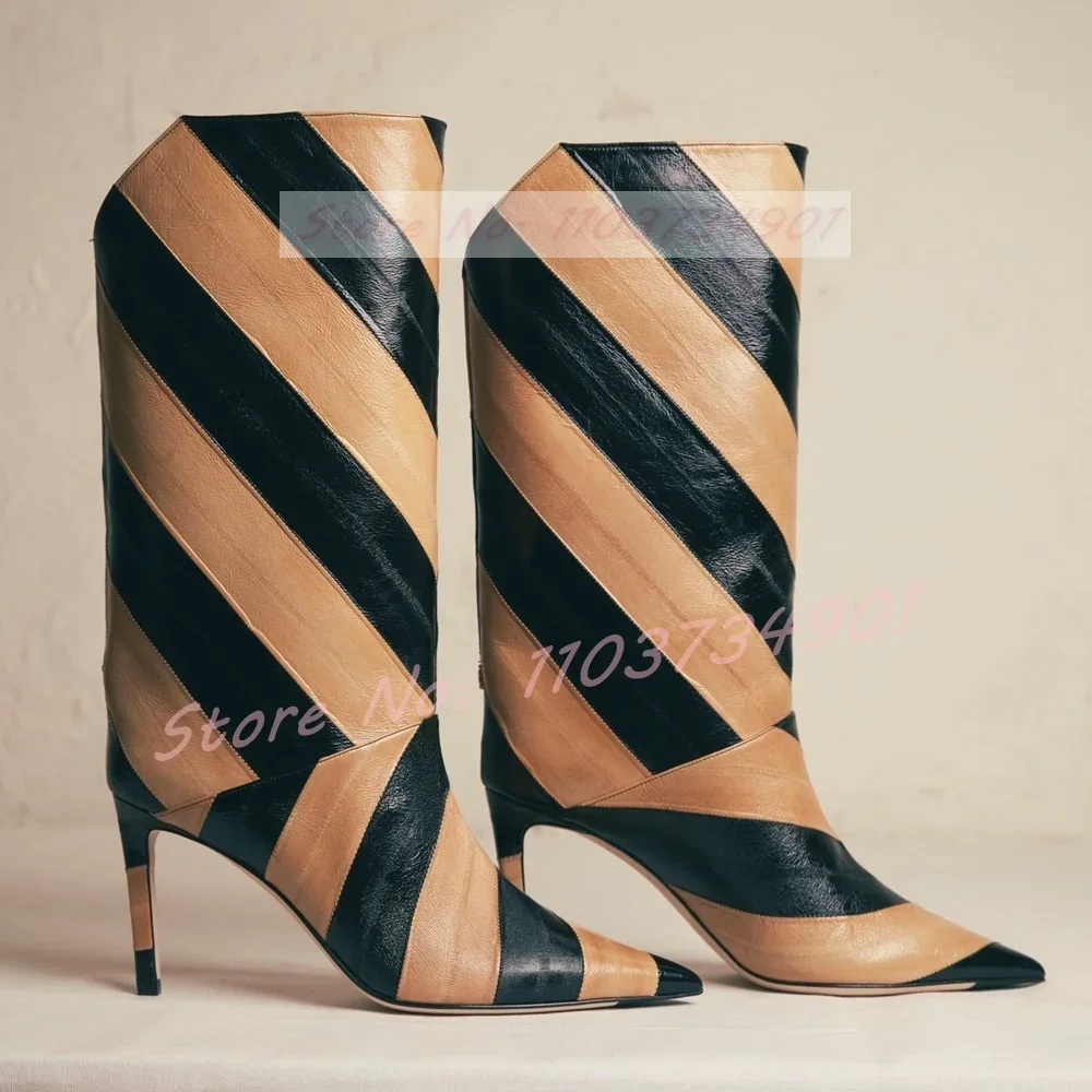 Mixed Colors Stripe Pattern Ankle Boots Women Sexy Pointy Toe Slip-on ...