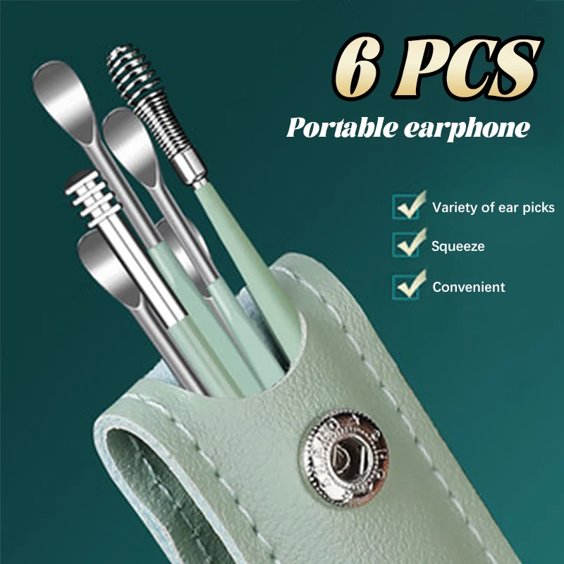 6pcs/set Stainless Steel Spiral Ear Pick Spoon Ear Wax Removal Cleaner ...