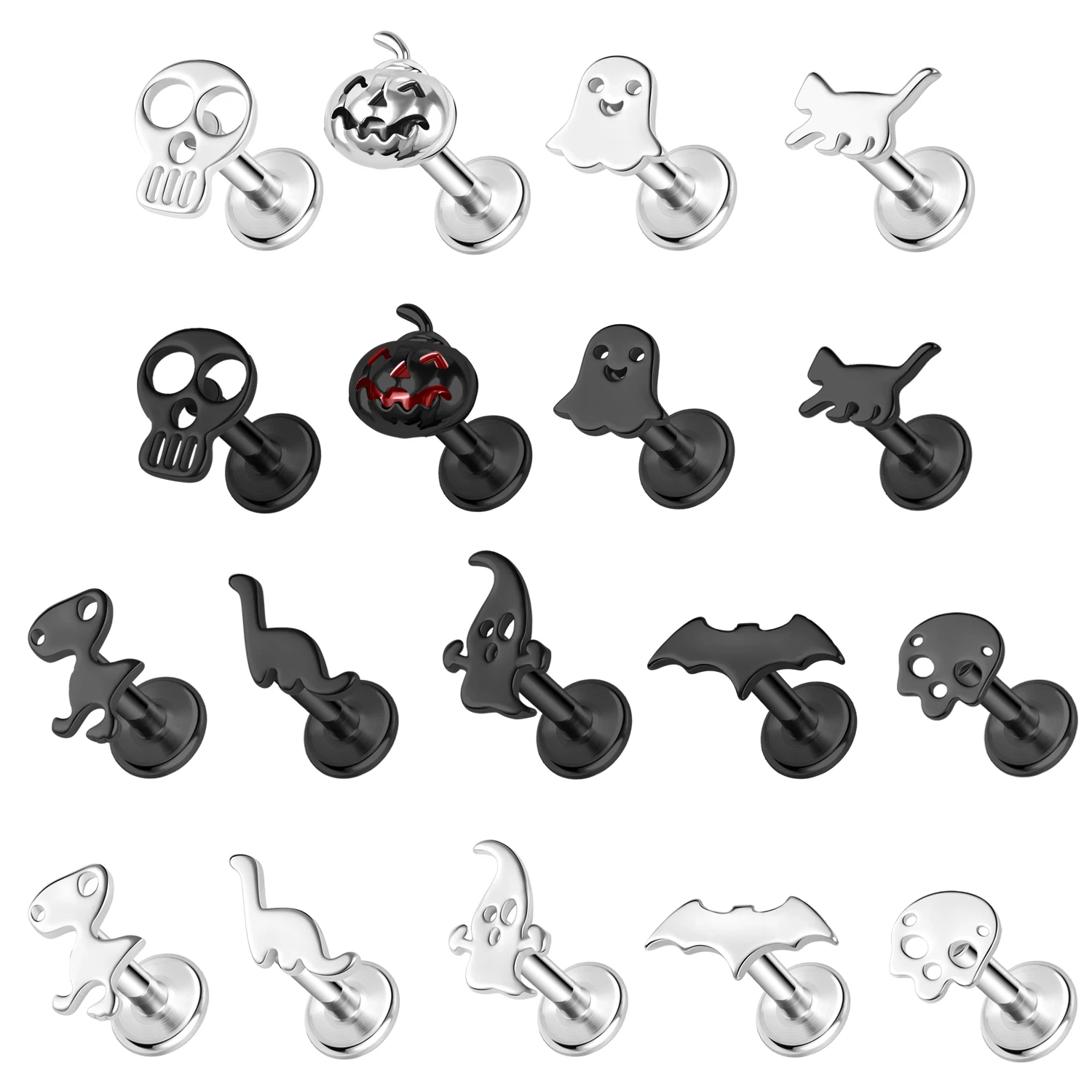 ZS-1PC-16G-Black-Color-Lip-Stud-Stainless-Steel-Lip-Piercings-Skull ...