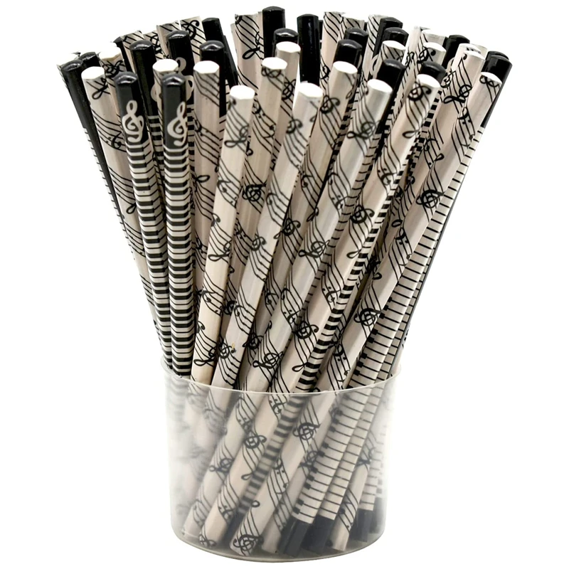 24PCS Music Pencils Musical Notes Pencil Piano Wooden Pencils Stripe HB ...