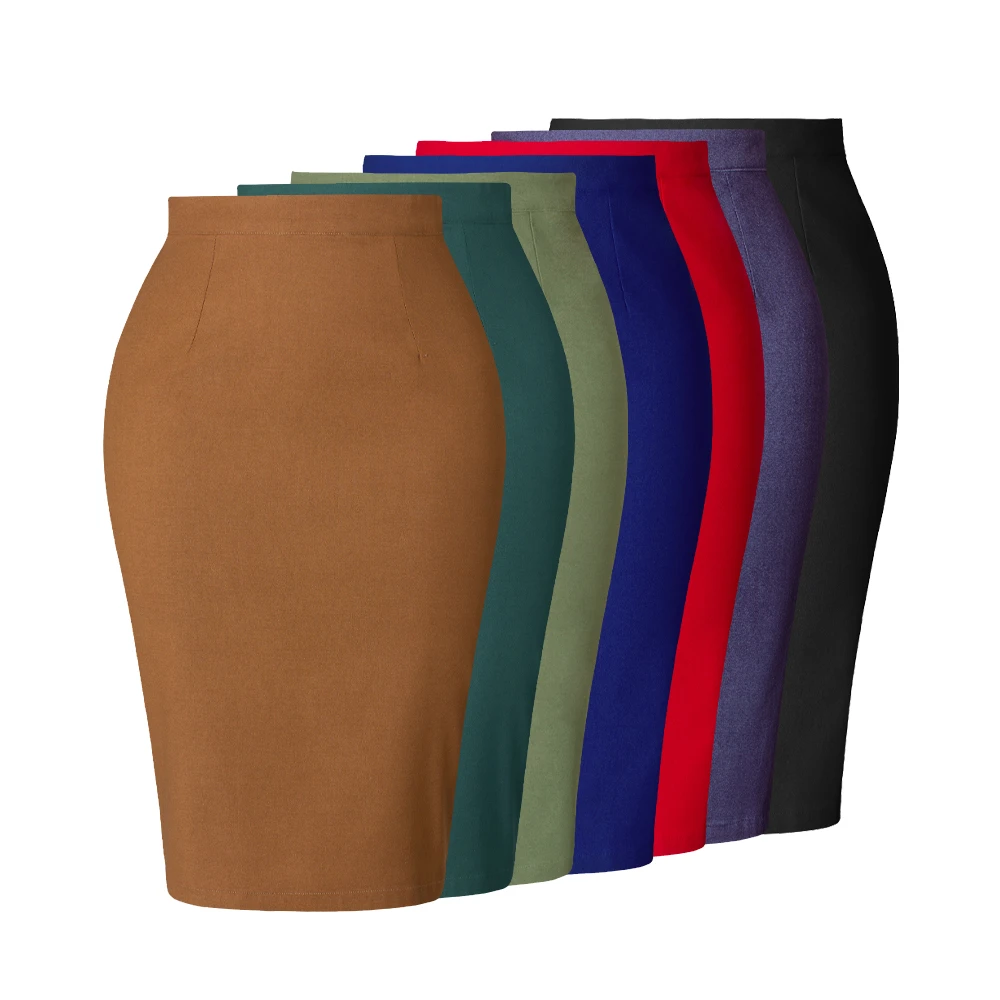 SISHION Stretch Bodycon Ladies Solid Black Skirt SS0028 Elegant Split ...