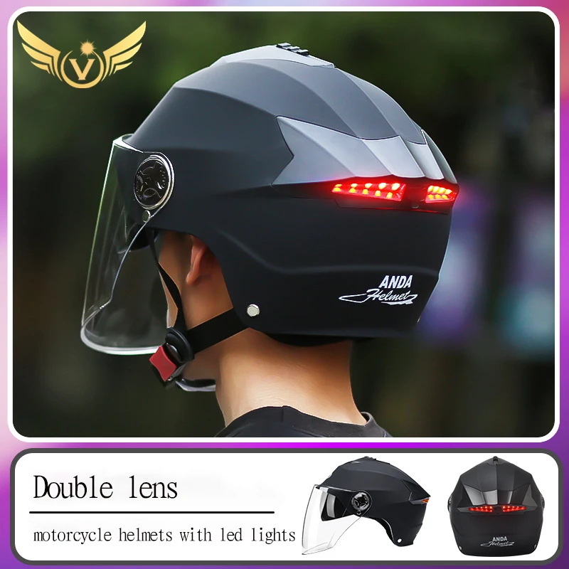 Capacetes da motocicleta com luzes led ciclomotor capacete scooter ...