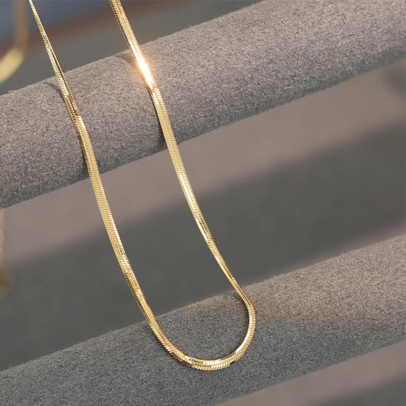 Real-14K-Gold-Snake-Chain-Necklace-Simple-Vintage-Design-Pure-AU585 ...