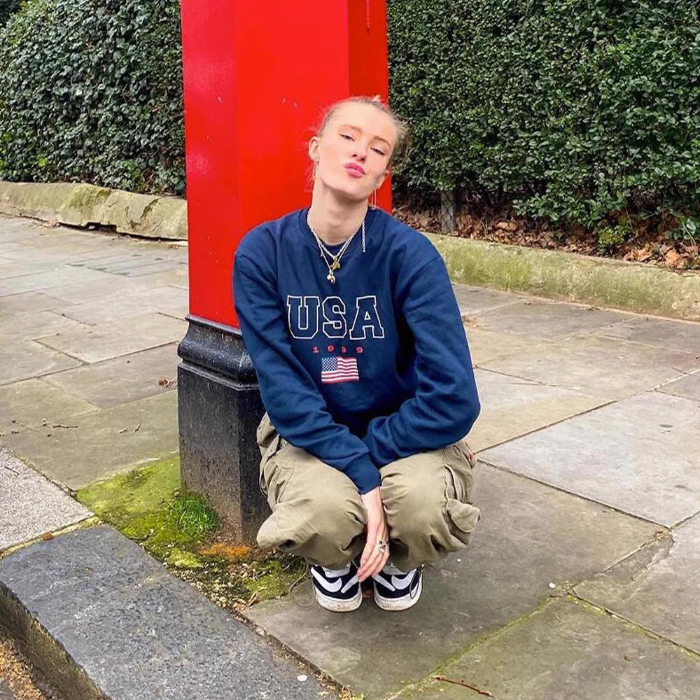 Camisolas-retr-estampadas-da-bandeira-dos-EUA-das-mulheres-algod-o ...