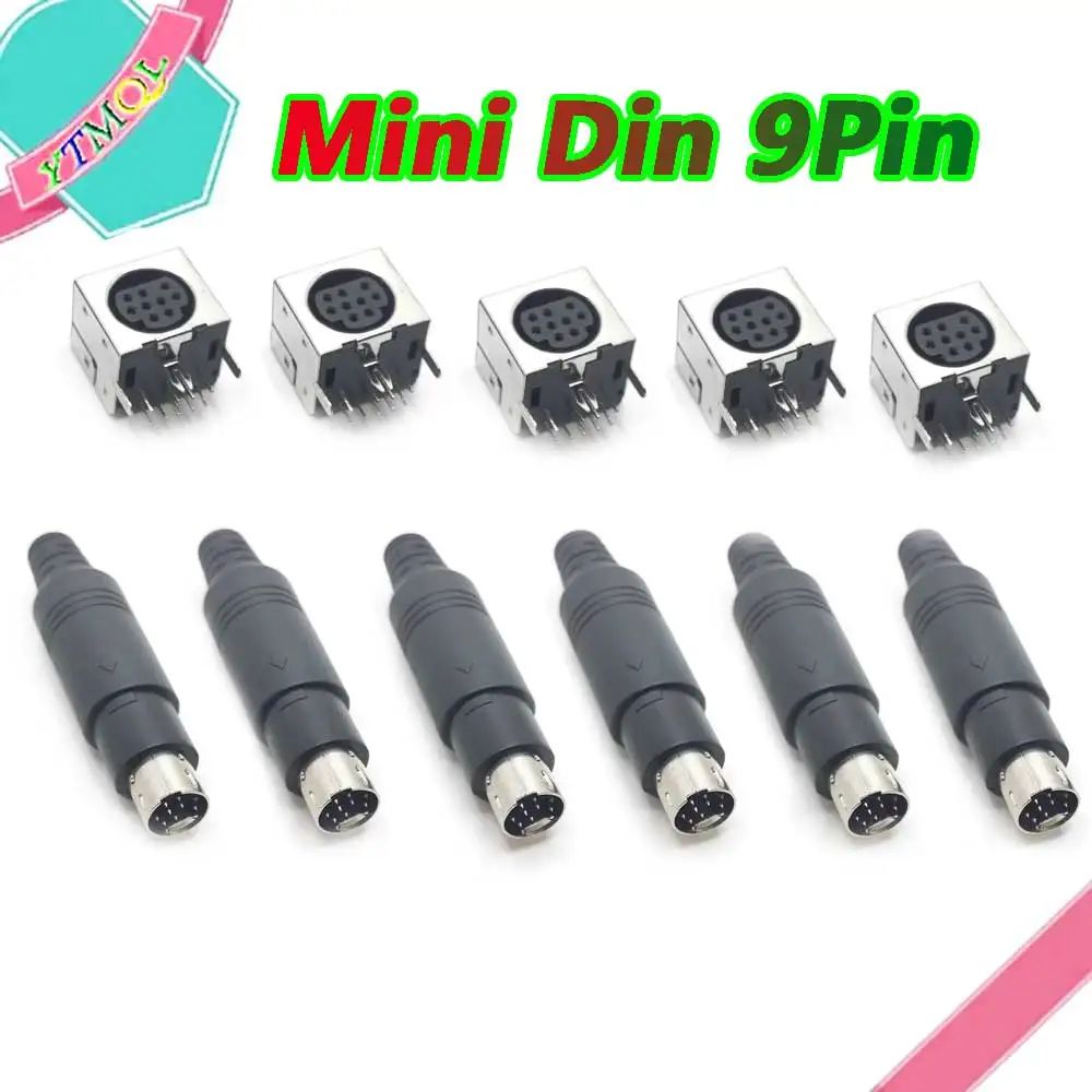 Mini-Din-9-Pin-Female-Male-Din-Sockets-MD-SM-Shield-Right-Angle-Through ...