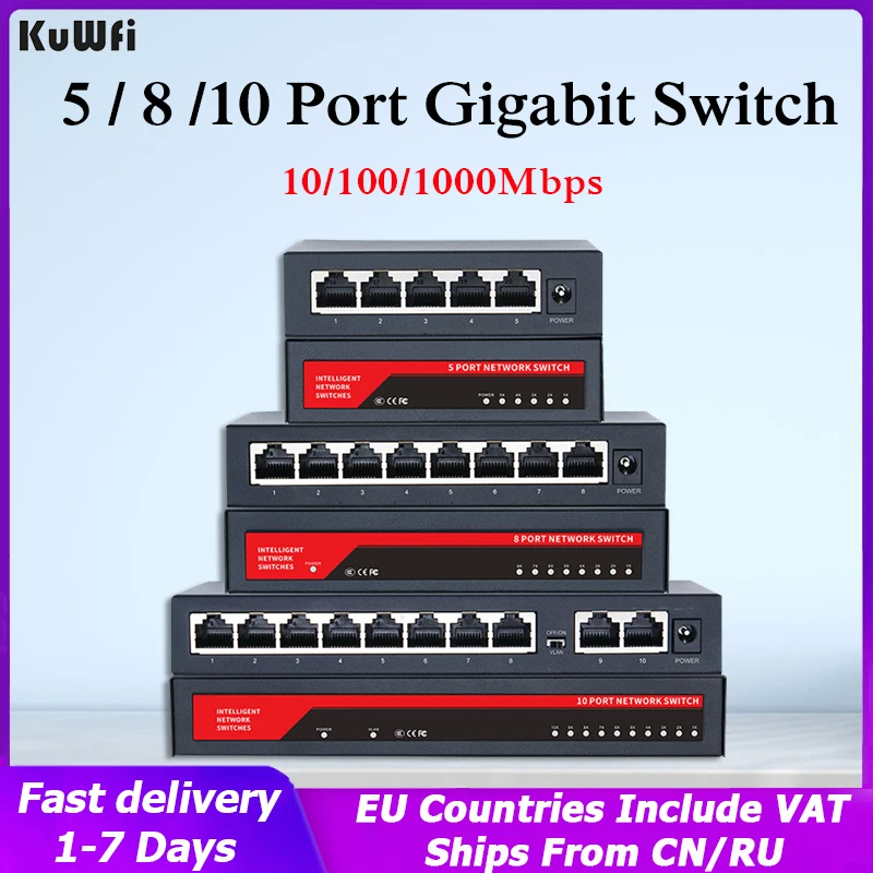Kuwfi gigabit rede switch 100/1000mbps desktop rápido rj45 ethernet ...
