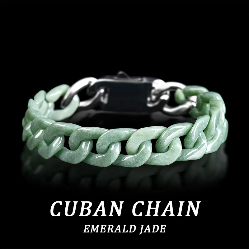 Pulsera de cadena de jadeíta verde de Myanmar, brazalete de lujo ...