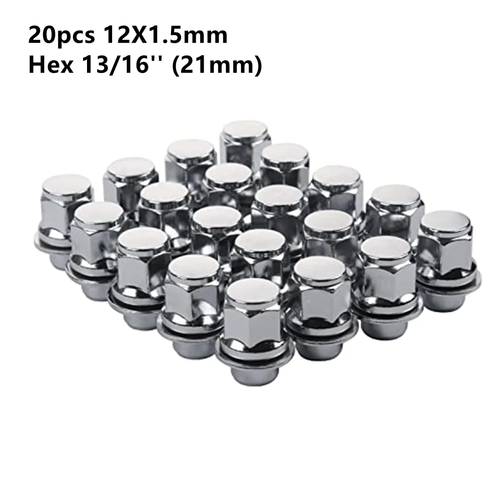 20pcs 12X1.5mm Hex 13/16'' (21mm) Chrome Mag Style Lug Nuts with Washer ...