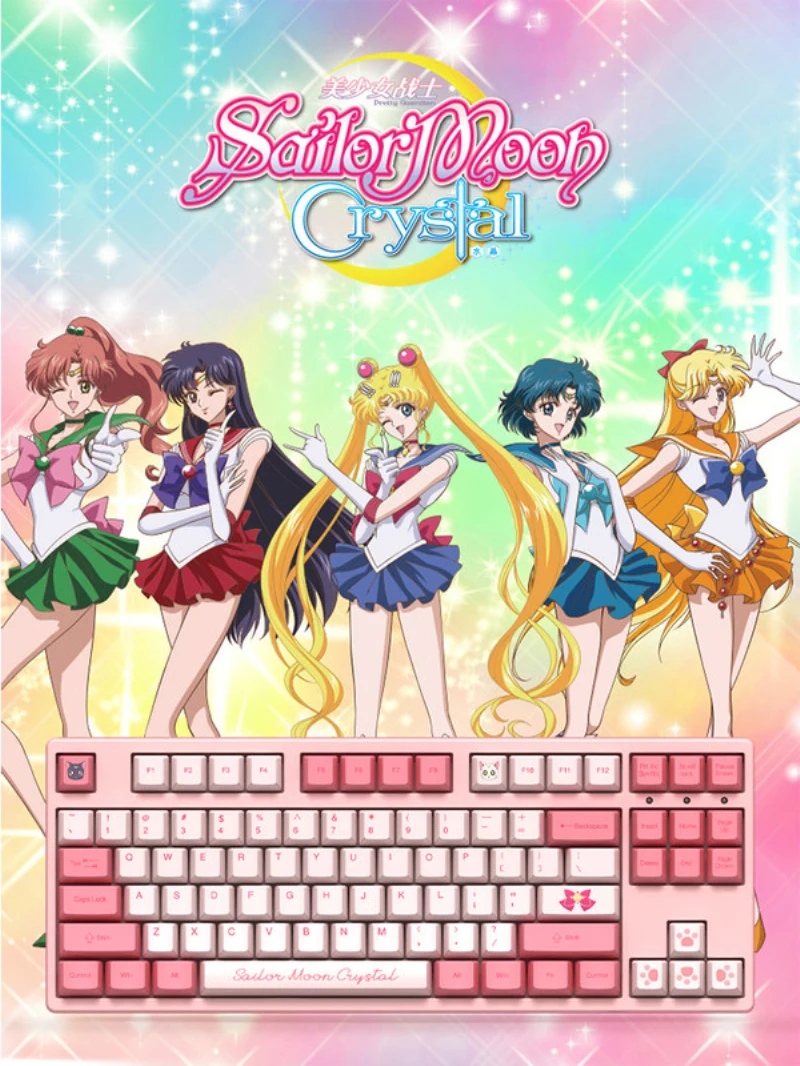Japanese-Anime-Style-Sailor-Moon-Gaming-Keyboard-87-Keys-Pink-Wired ...