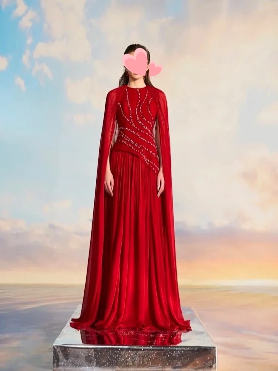 Other Shore Elegant Vintage Sweet Red Crystal Beads Chiffon A-Line ...