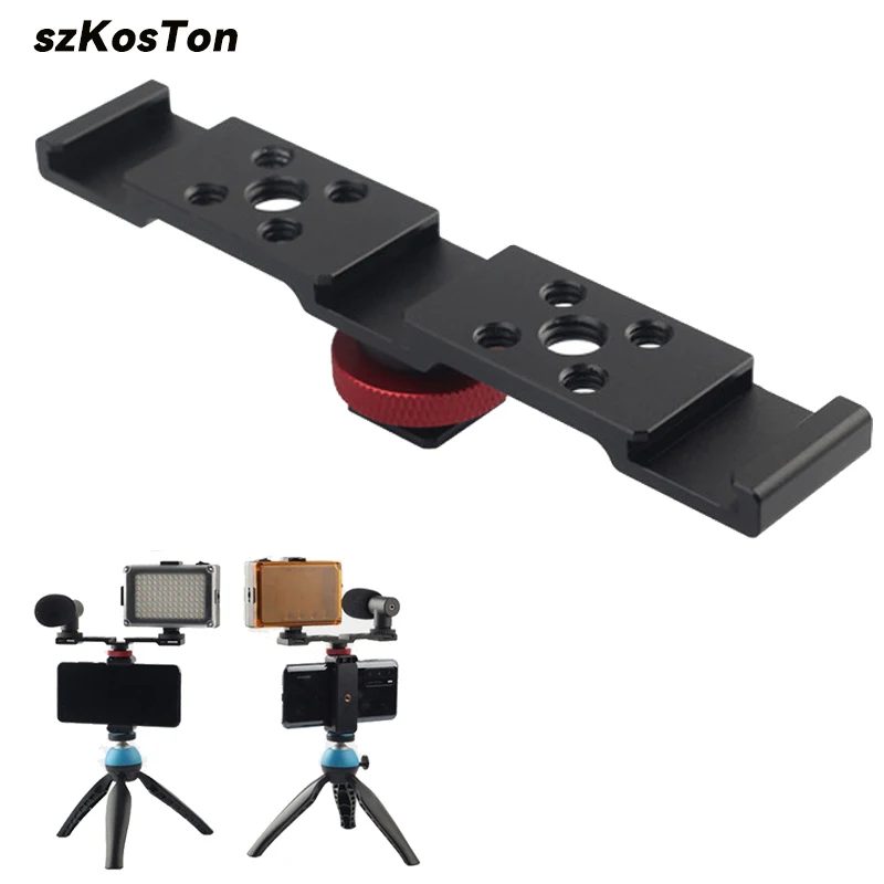 Aluminum-Cold-Shoe-Mount-Bracket-Dual-Hot-Shoe-Extension-Bar-Plate ...