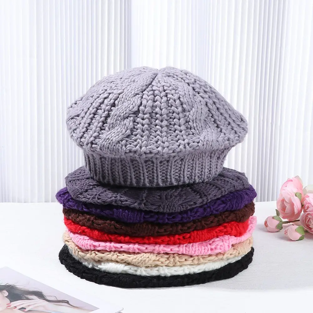Winter Warm Vintage Ribbed French Artist Cap Painter Hat Knitted Cap ...