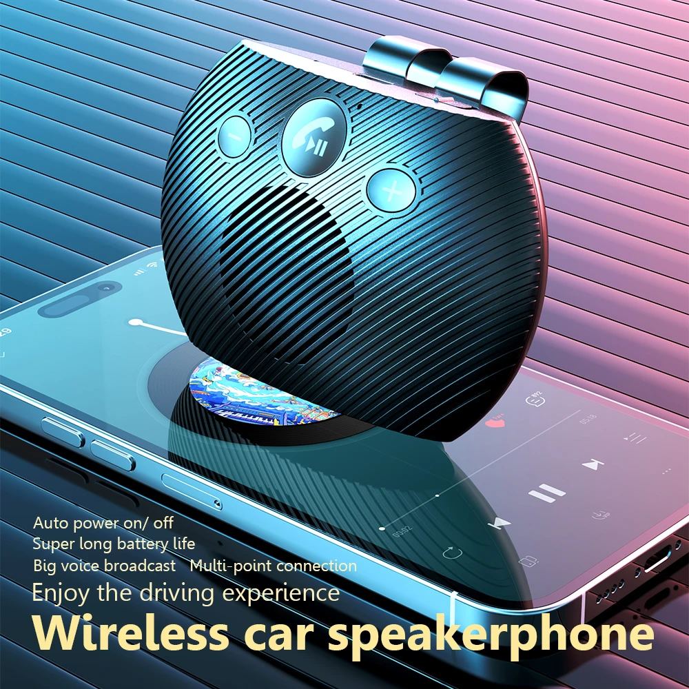 Wireless Car Speaker Handsfree Kit Sun Visor Clip Bluetooth 5.3 Audio ...