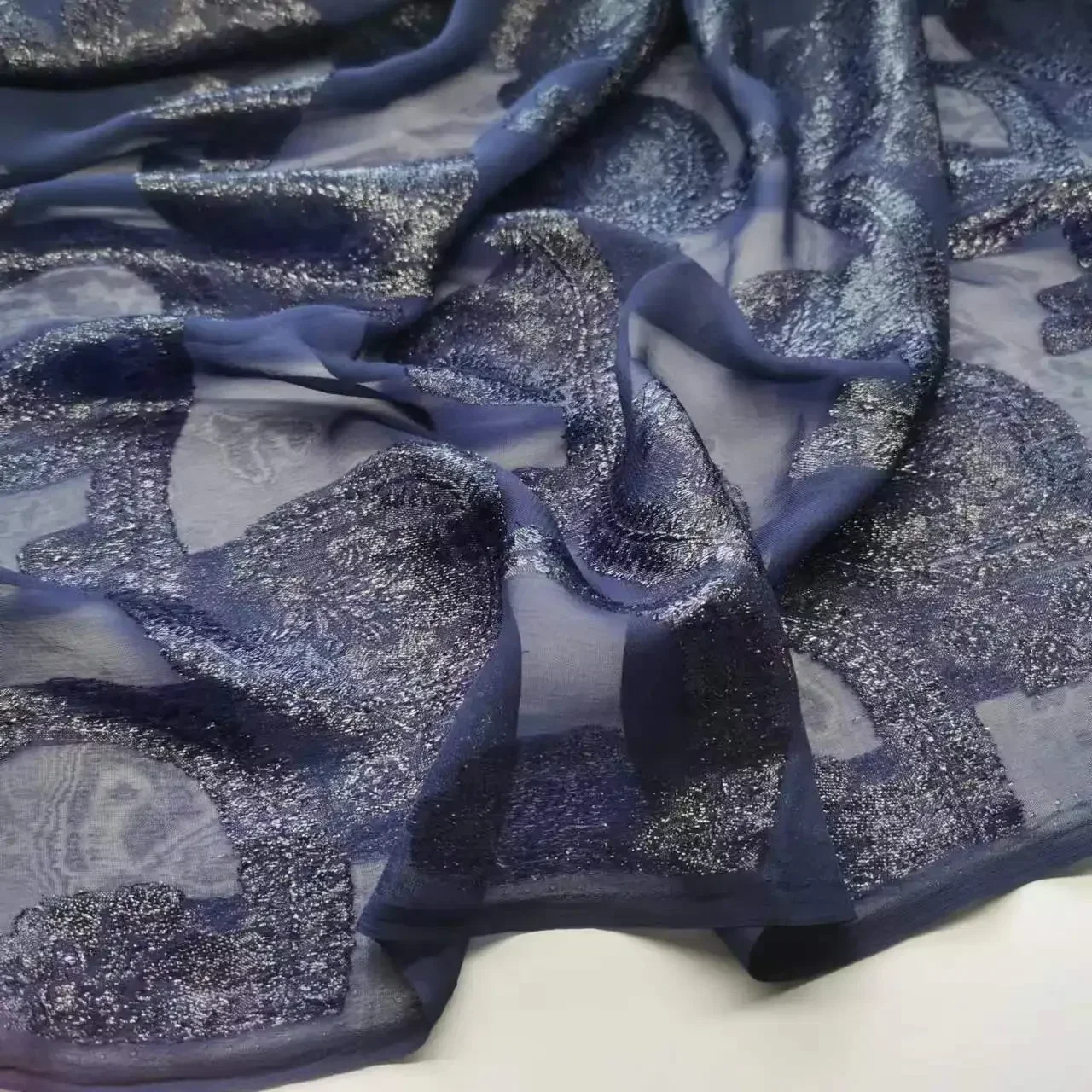 Shiny-Lurex-Polyester-Chiffon-Fabric-Metallic-Somali-Dirac-Dress-Navy ...