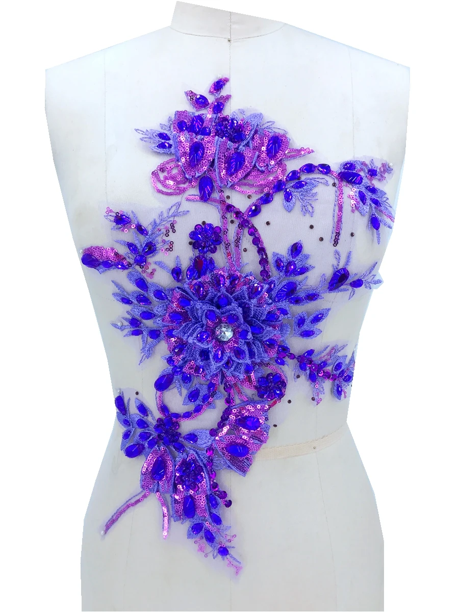 Sew On Purple Rhinestones Lace Applique Crystals Triming Patches 42 ...